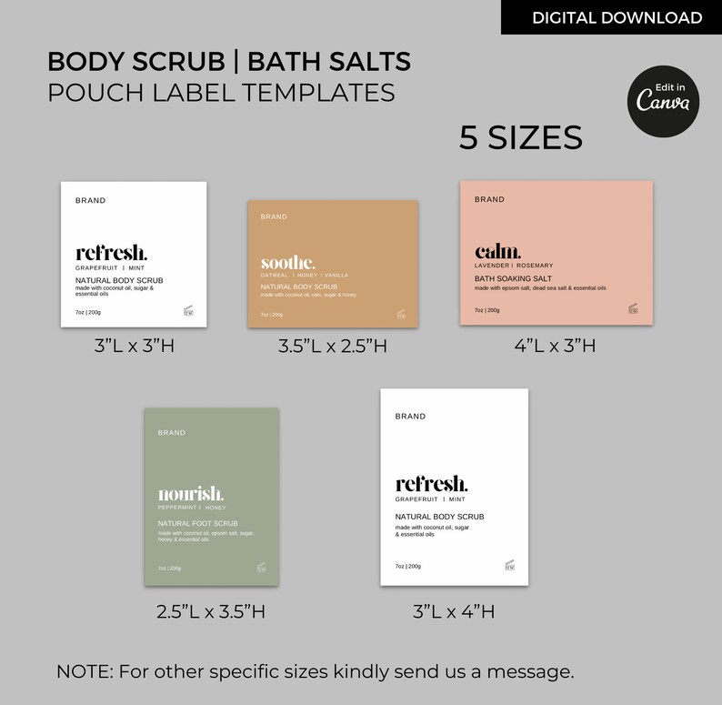 Bath Salts Pouch Label Template Editable Canva, Printable Body Scrub ...