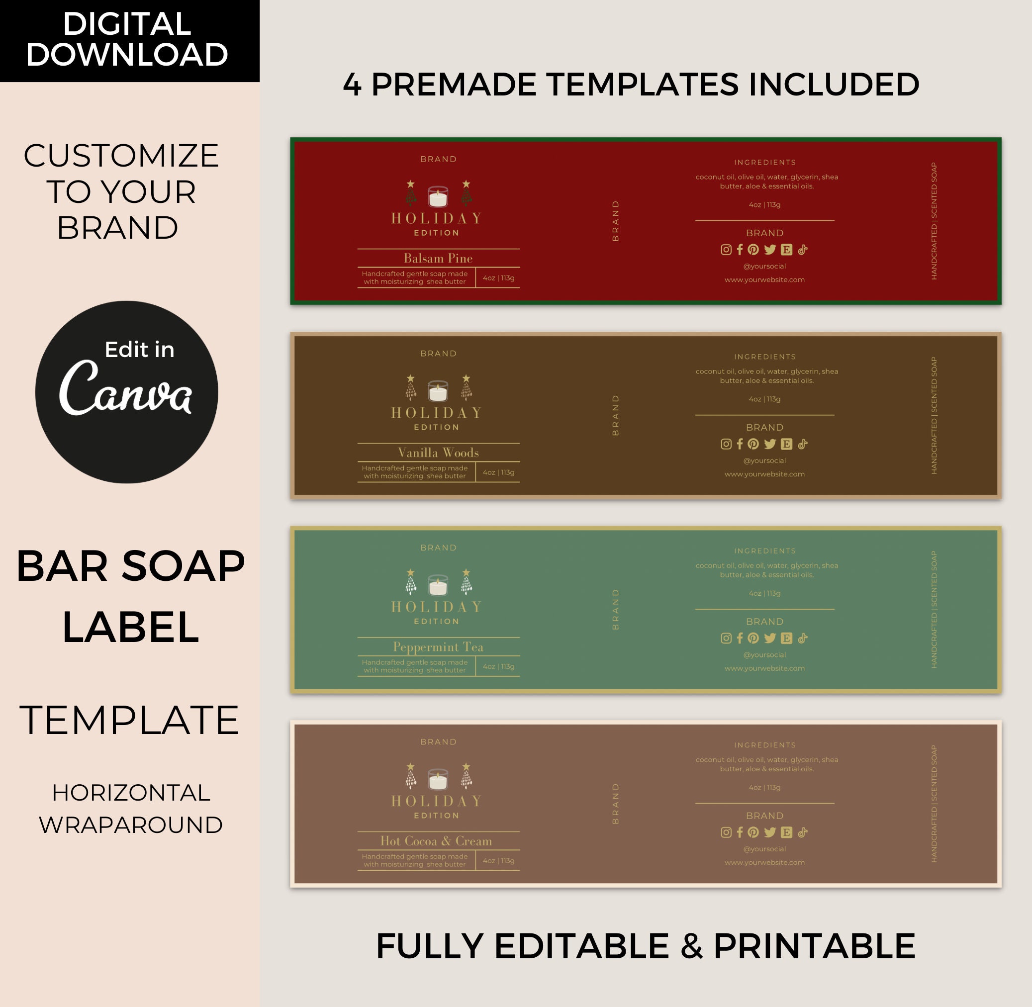 Christmas Soap Labels Template Editable Canva Holiday Soap - Etsy