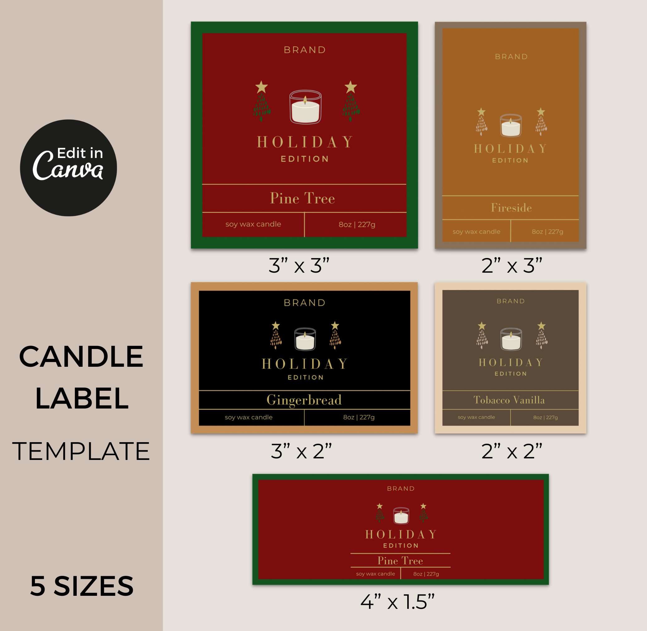 Christmas Candle Labels Template Editable Scented Soy Candle - Etsy