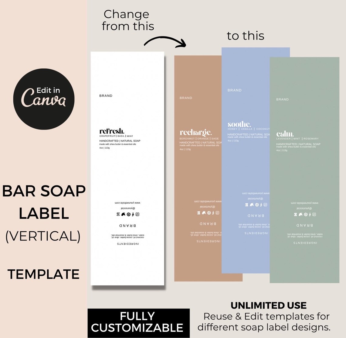 Modern Soap Label Template Editable Bar Soap Labels - Etsy