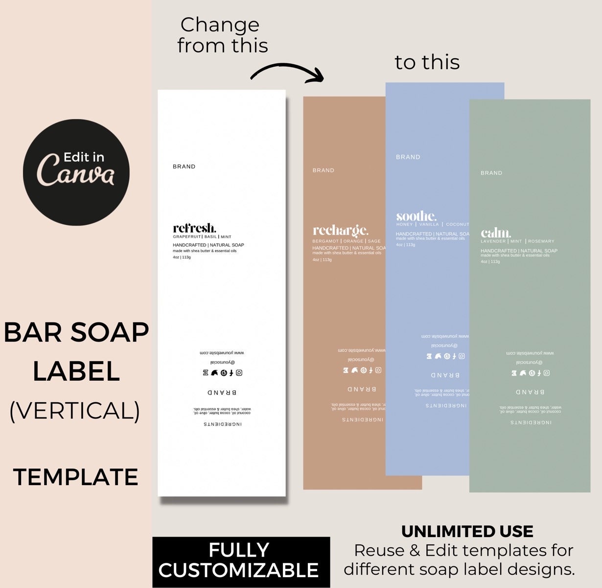Modern Soap Label Template Editable Bar Soap Labels - Etsy