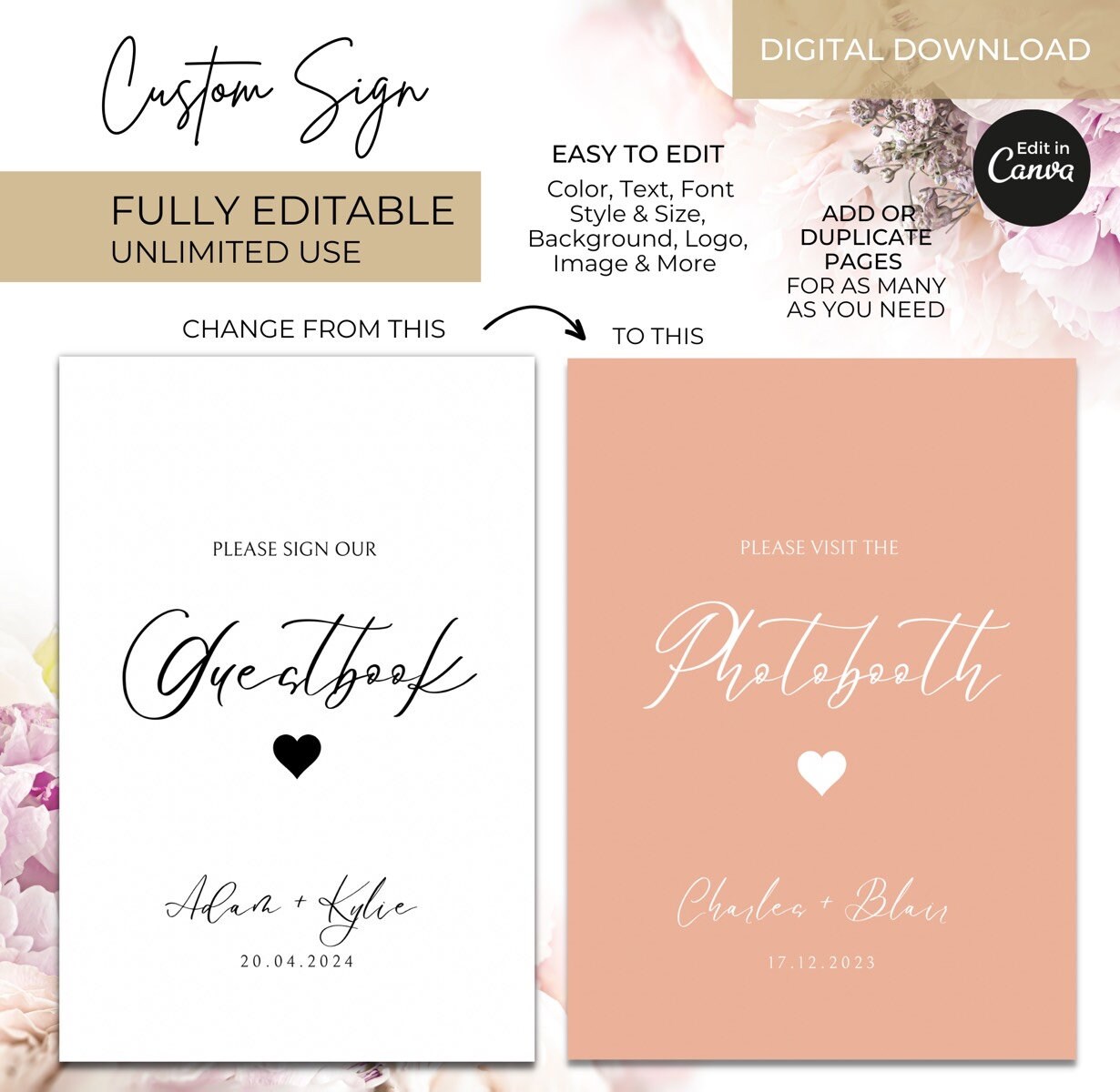 Editable Wedding Favors Sign Template Canva, Printable Guestbook ...