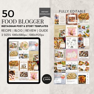 Food Instagram Post Templates Canva, Editable Recipe Templates Set ...