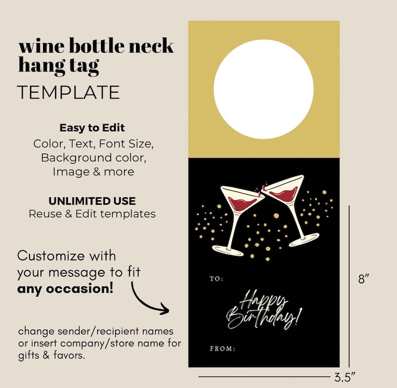 Editable Wine Bottle Hang Tags Canva Templates Set, Printable Champagne ...
