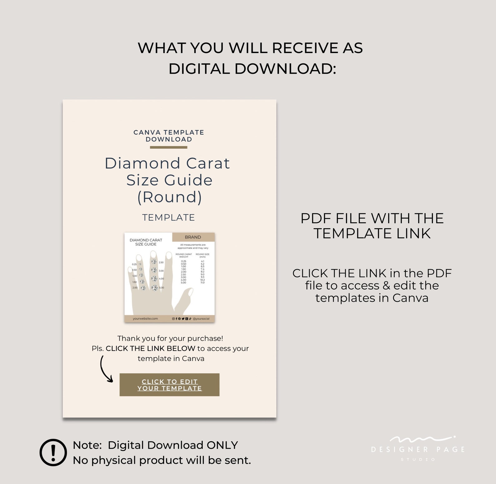 Editable Diamond Carat Size Chart Template Canva, Printable Round ...
