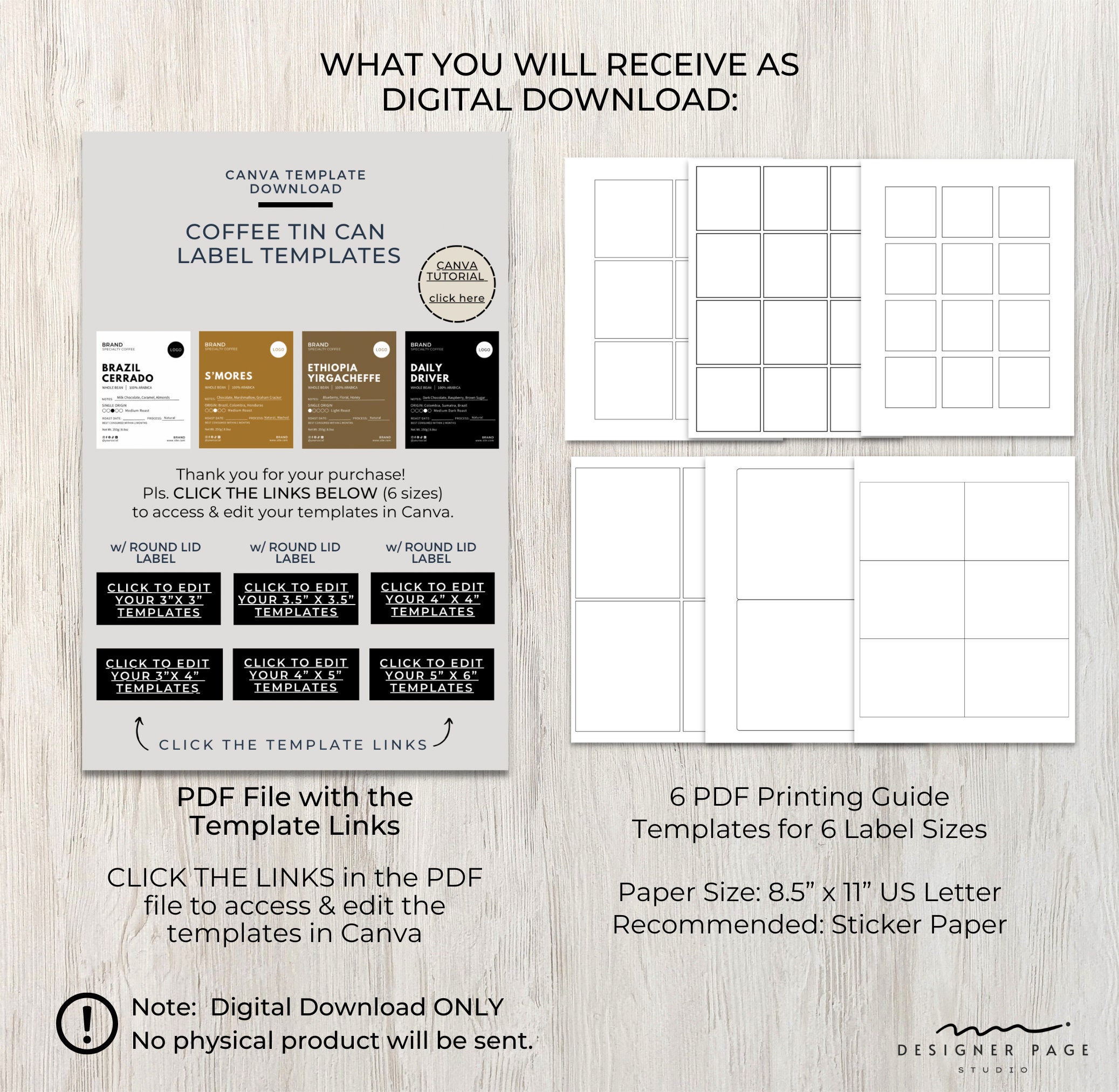 Coffee Tin Can Labels Template Editable Canva, Custom Coffee Labels ...