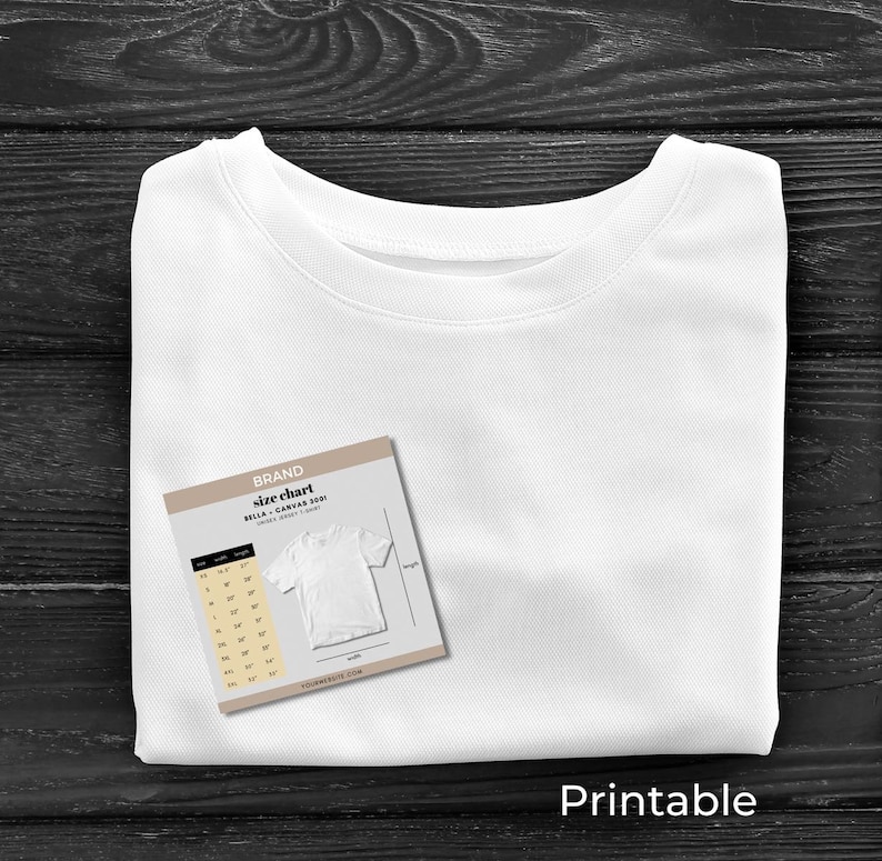 Editable Tshirt Size Chart Template Canva, Unisex Cotton T-shirt Mockup ...