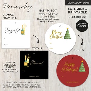 Editable Gift Tags Template Canva, Printable Favors Tag Set, Custom ...