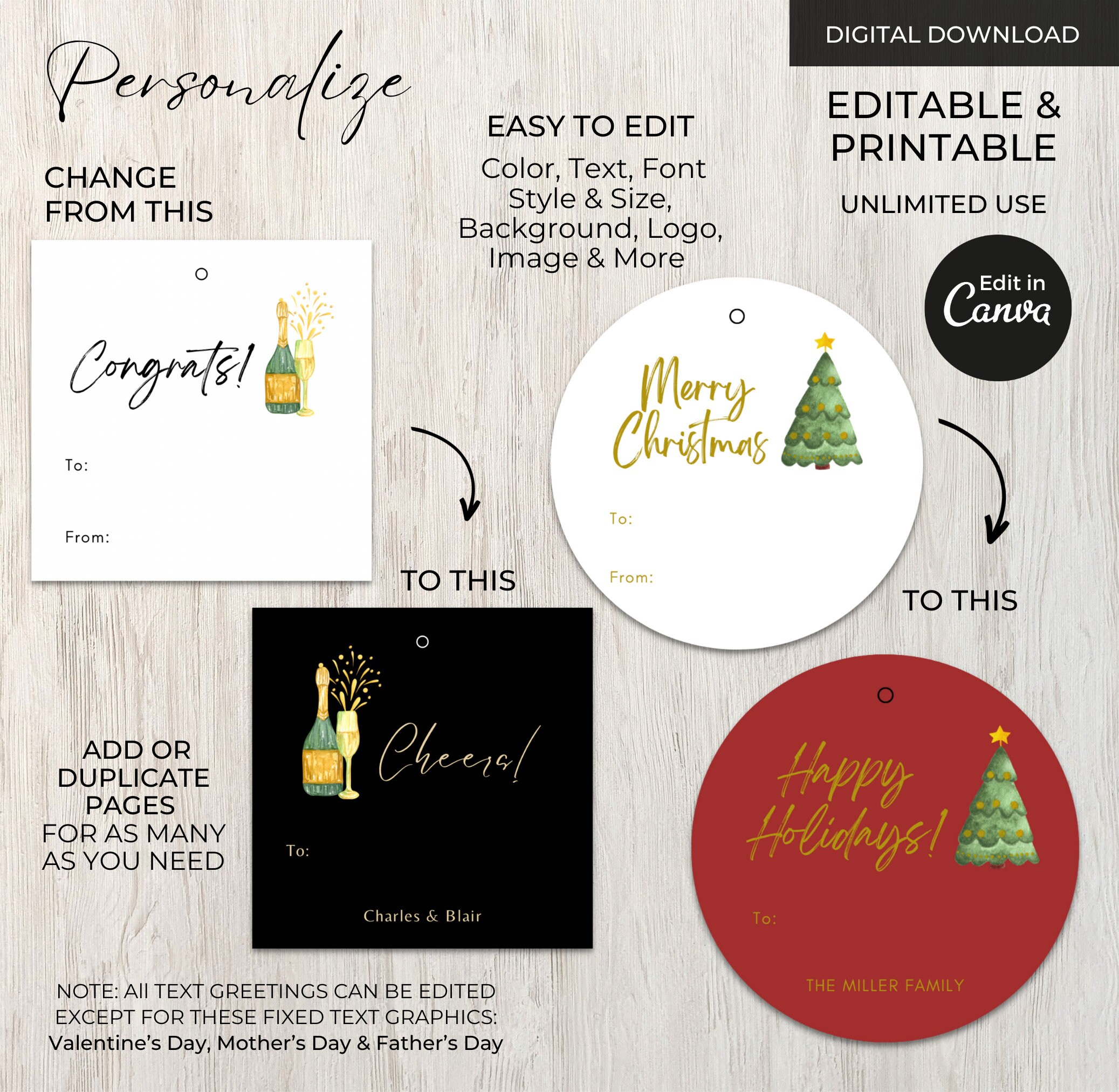 Editable Gift Tags Template Canva, Printable Favors Tag Set, Custom ...