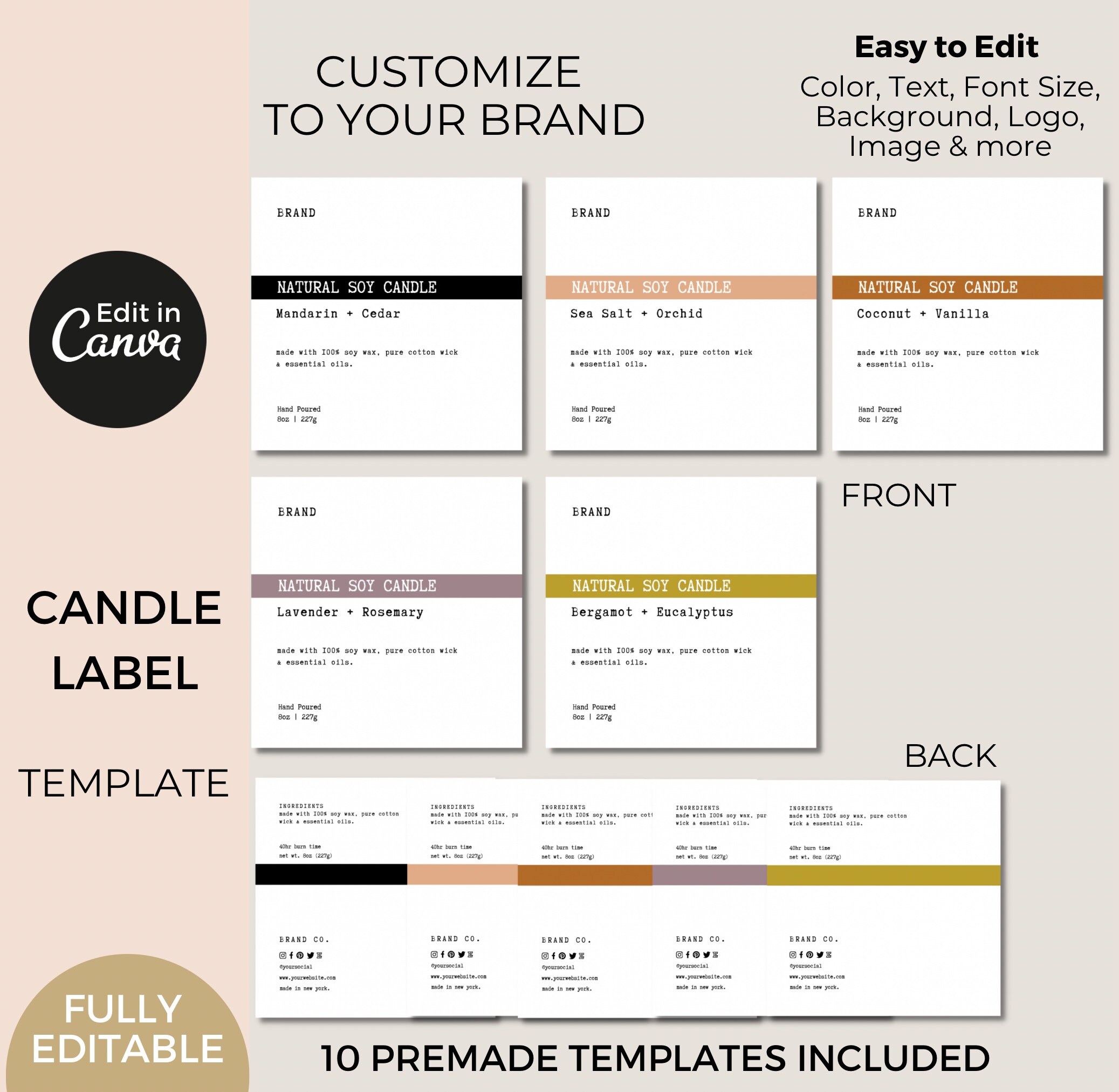 Minimalist Candle Label Template Canva Editable, Candle Labels ...