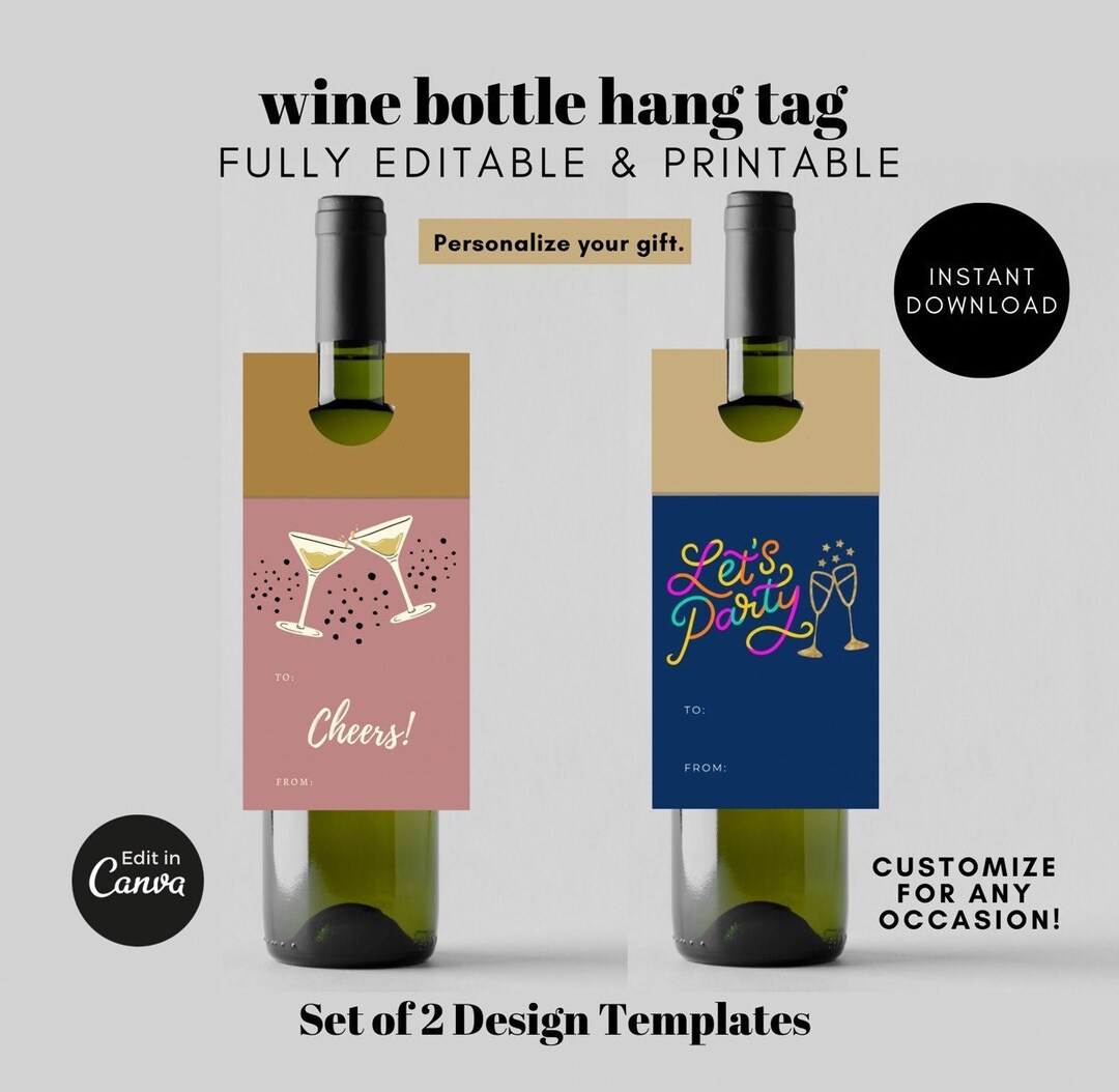Printable Wine Hang Tags Template Canva, Champagne Sparkling Wine ...