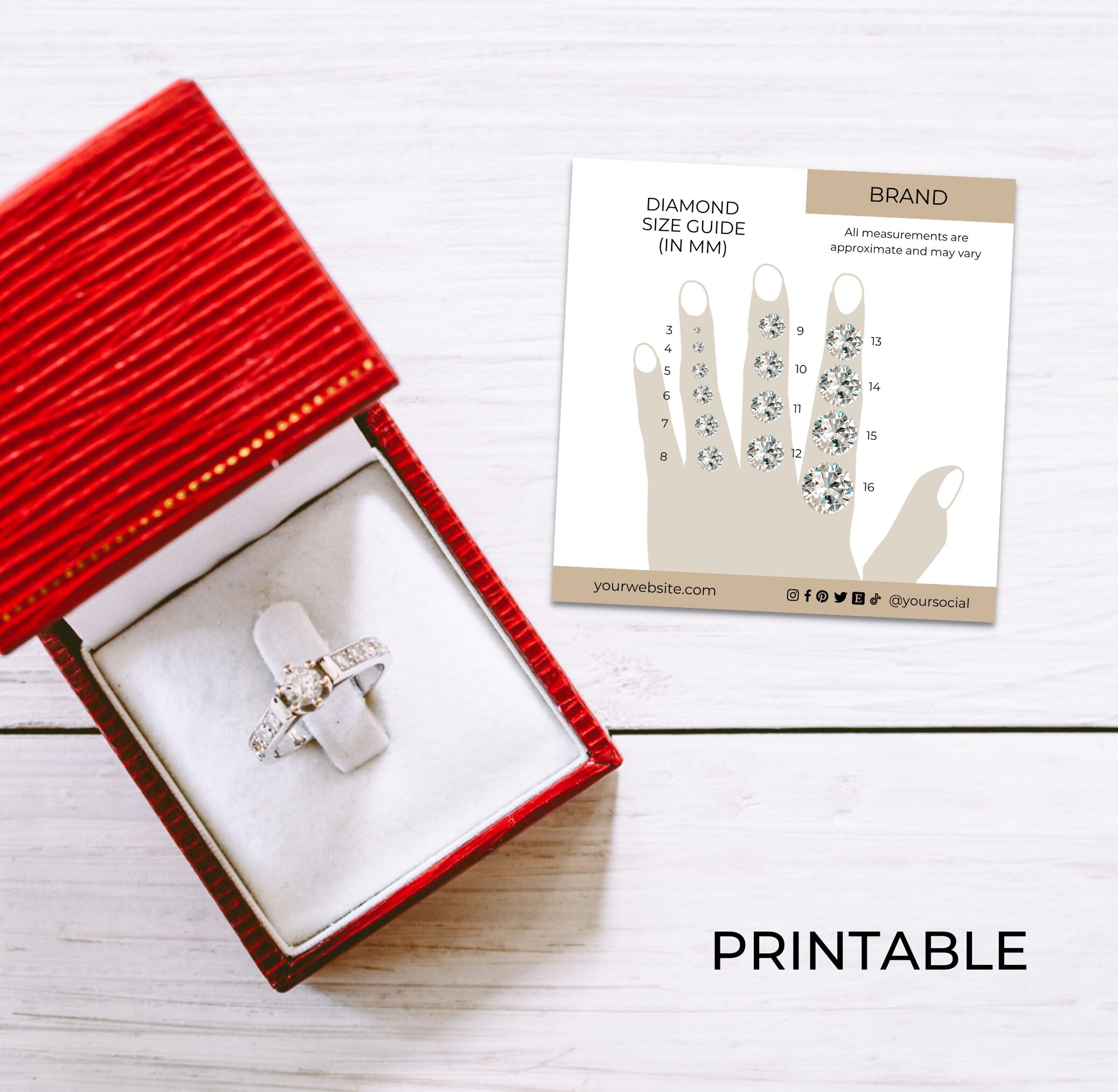 Diamond Size Guide Template Editable, Printable Round Diamond Stone ...