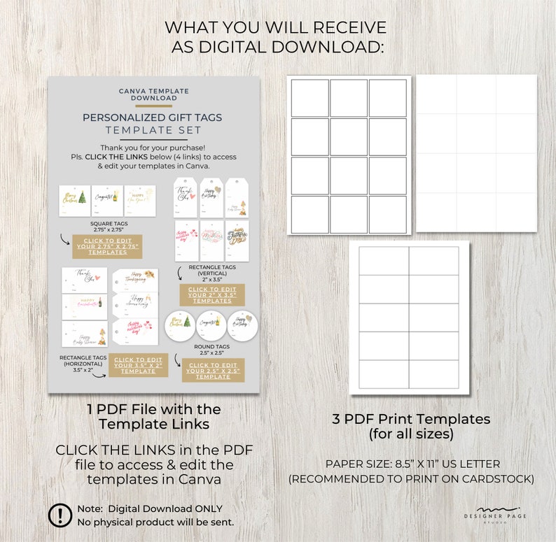 Editable Gift Tags Template Canva, Printable Favors Tag Set, Custom ...