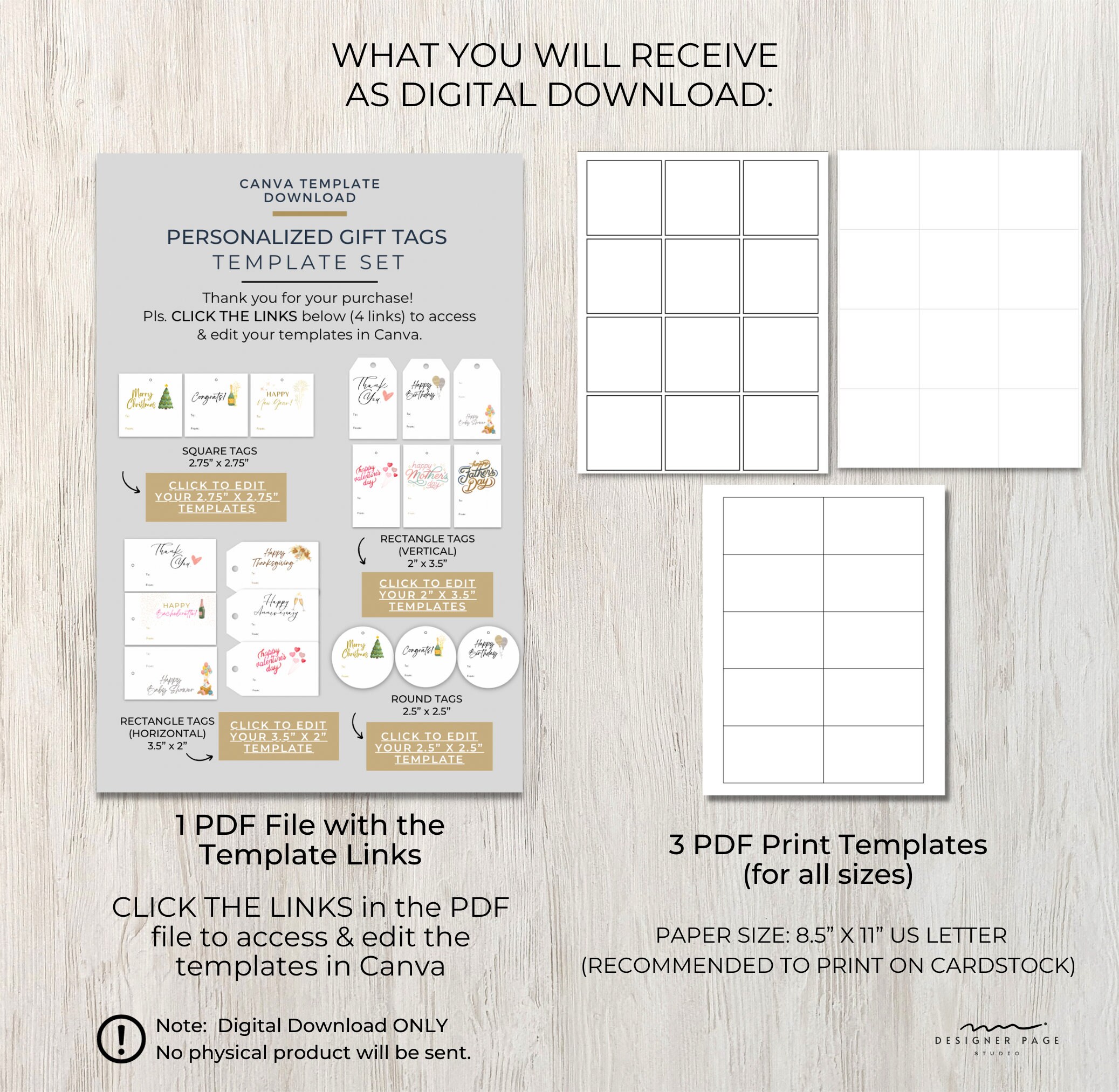 Editable Gift Tags Template Canva, Printable Favors Tag Set, Custom ...