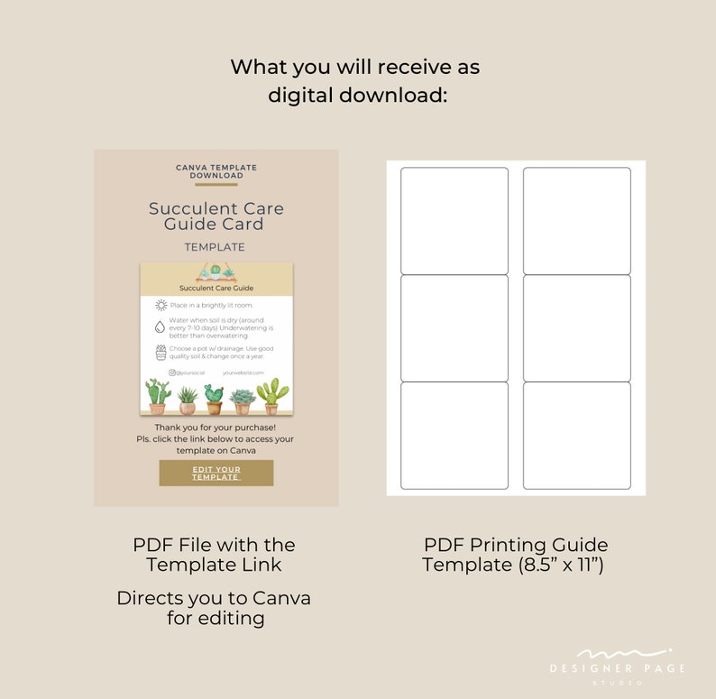 Editable Succulent Care Guide Template, Plant Care Cards Tag Printable ...