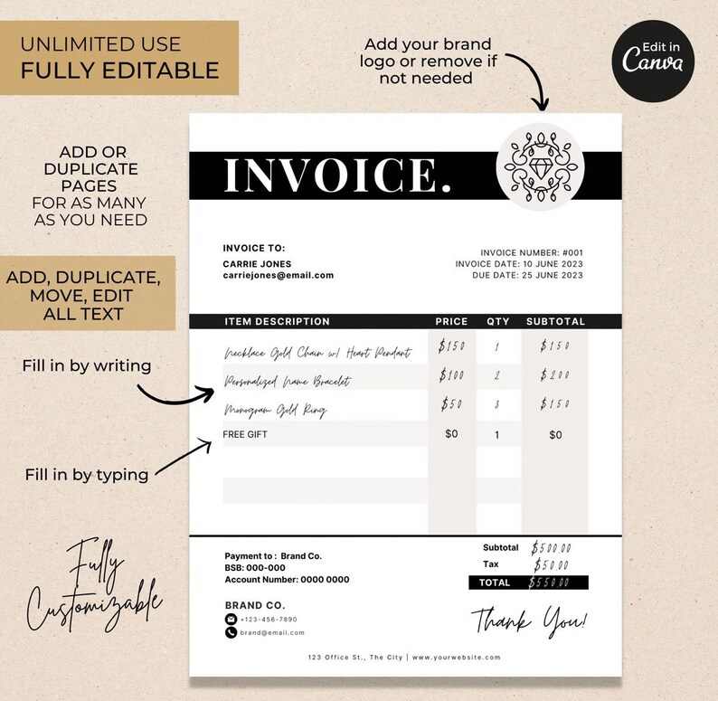 Editable Order Form Template Canva, Printable Customer Sales Invoice ...