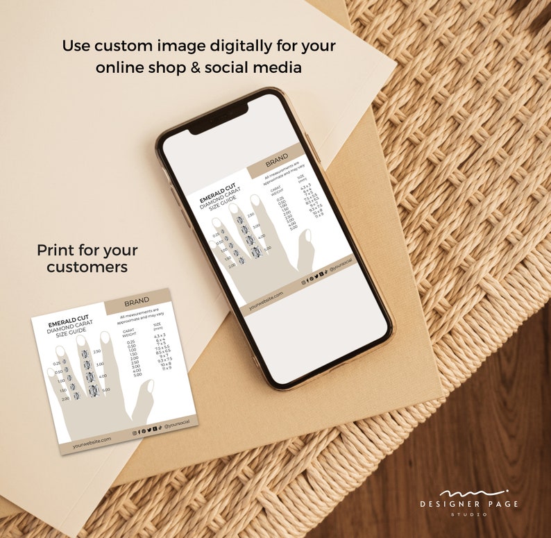 Editable Diamond Carat Size Chart Template Canva, Printable Round Cut ...