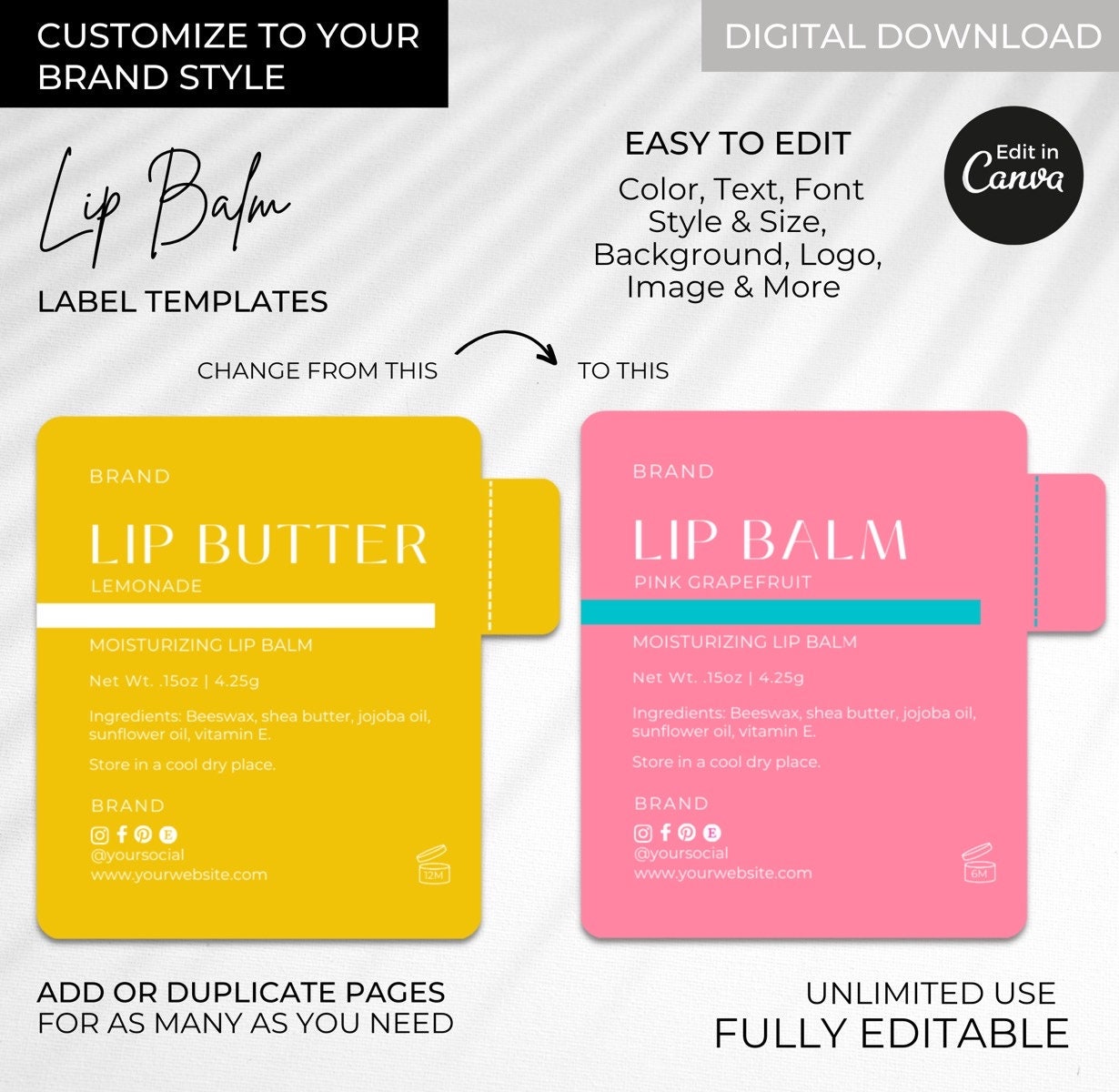 Editable Lipbalm Template Canva, Lip Balm Label Template, Printable Lip ...