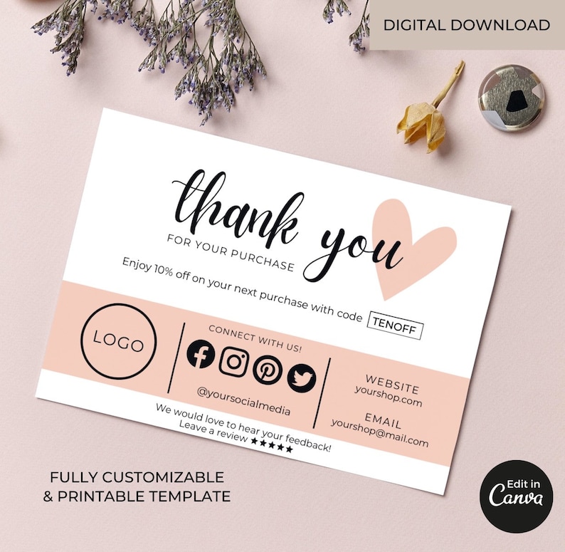 Thank You Cards Template Editable Canva Printable Business - Etsy