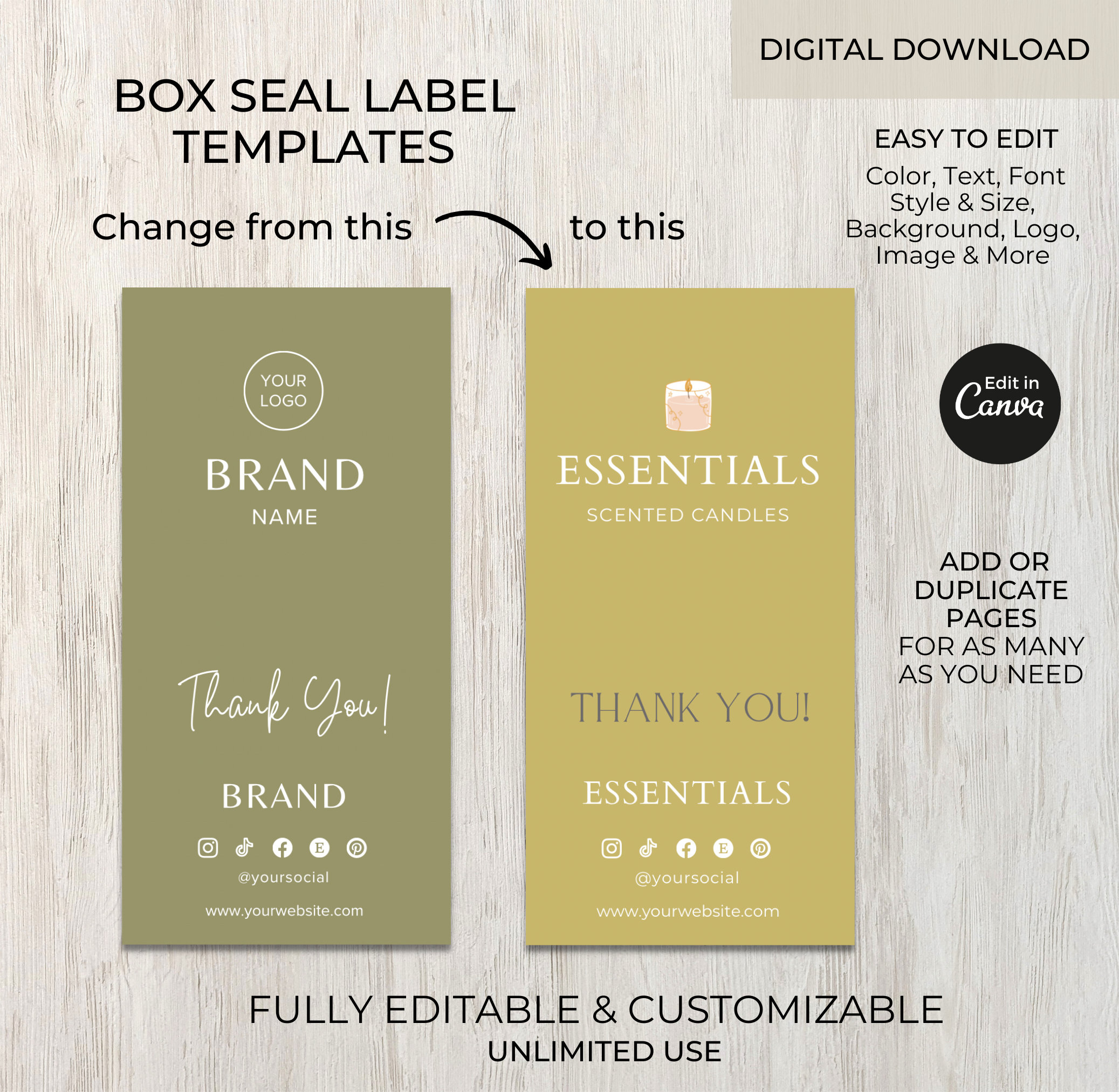 Editable Box Labels Template Canva, Mailer Box Seal Label Sticker ...