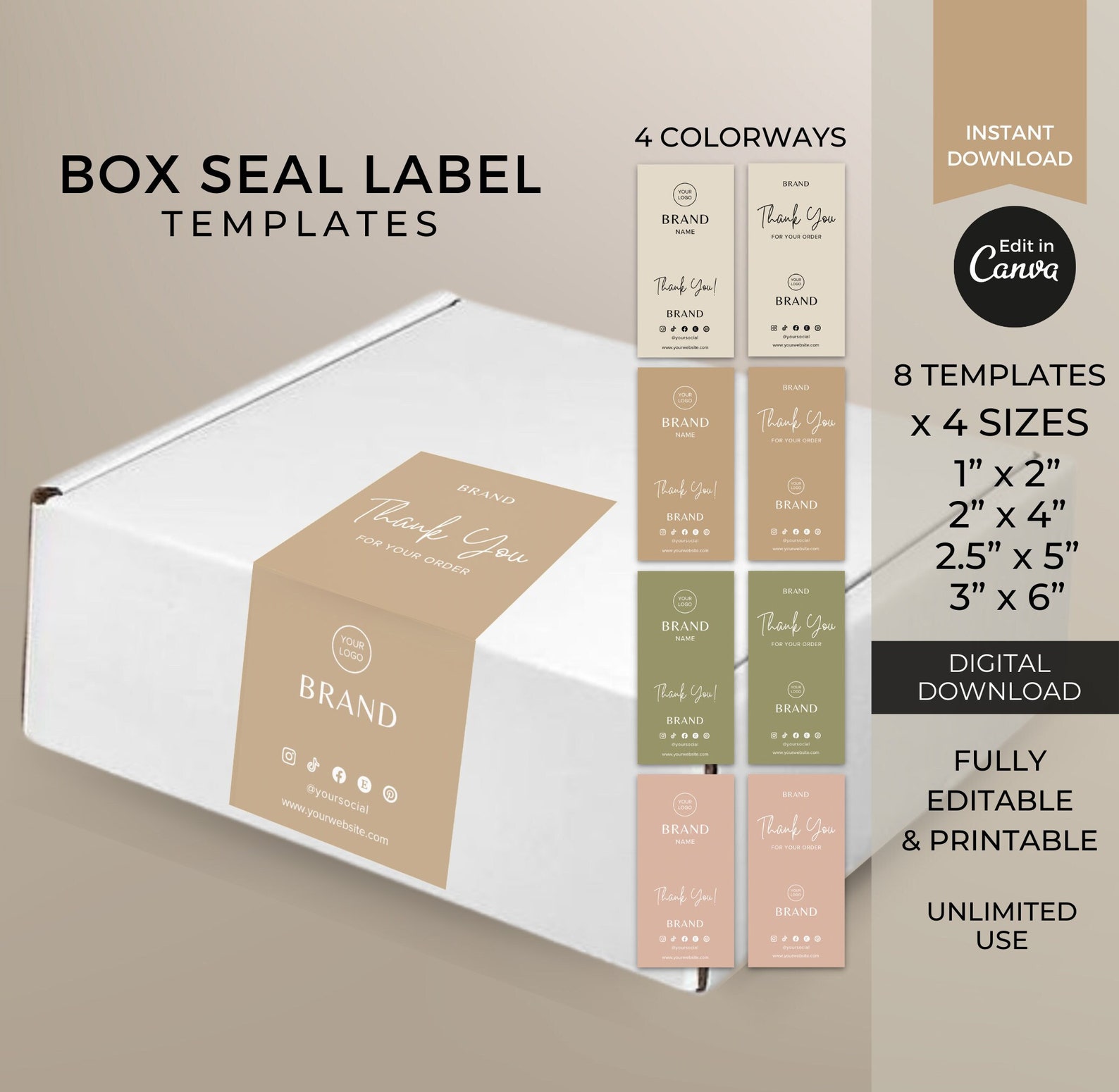 Editable Box Labels Template Canva, Mailer Box Seal Label Sticker ...