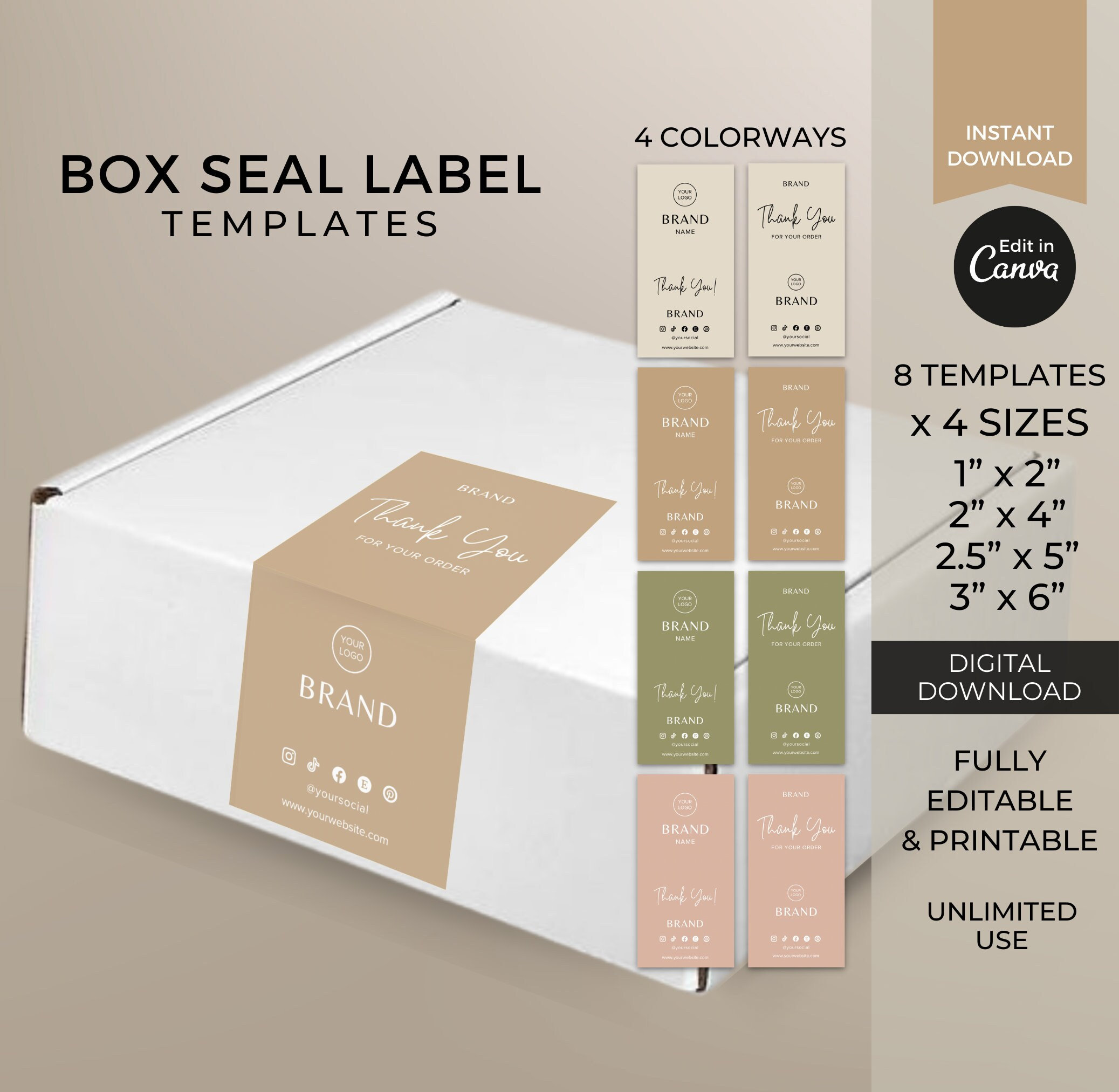 Editable Box Labels Template Canva, Mailer Box Seal Label Sticker ...