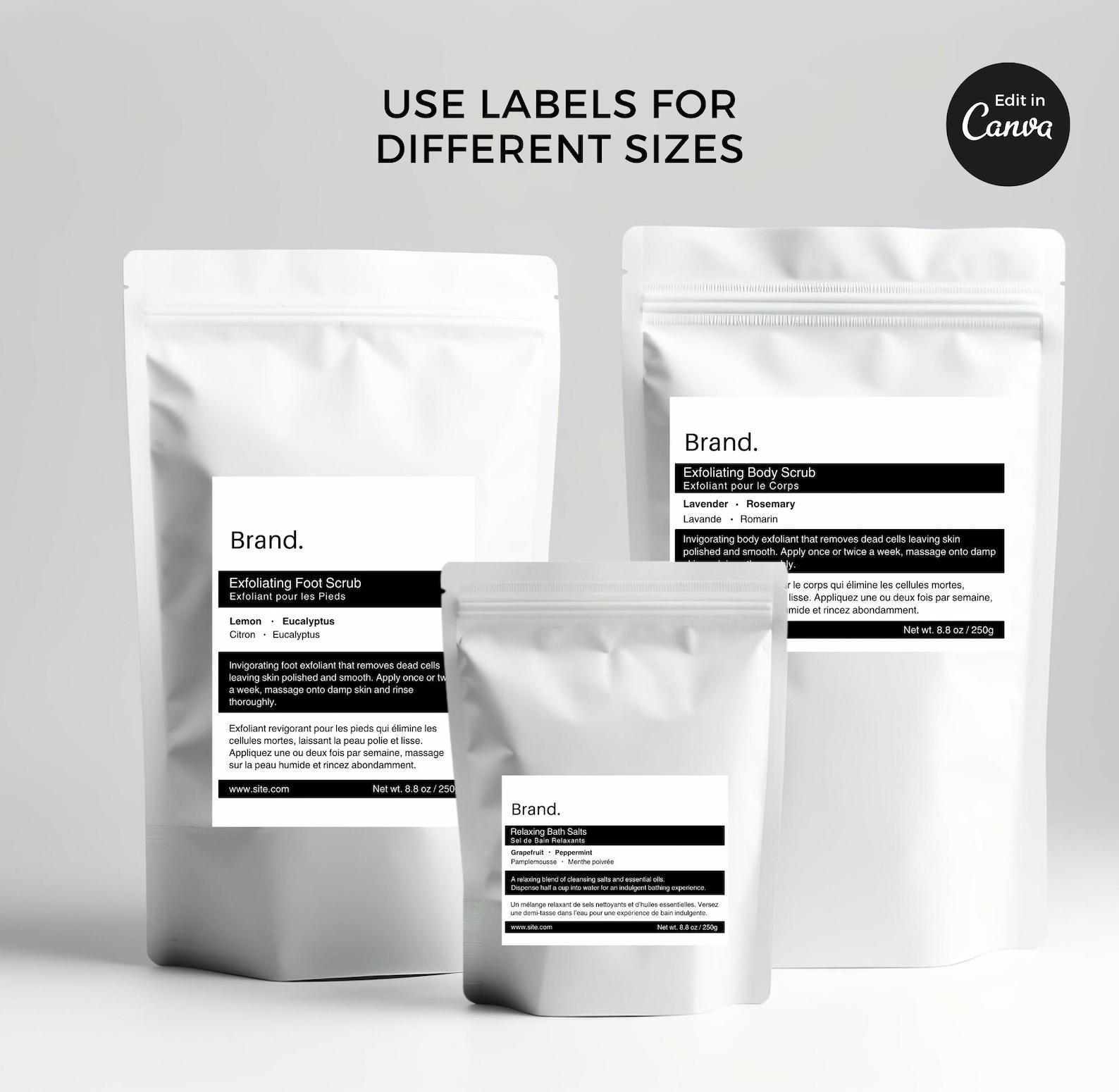 Minimalist Bath Salts Pouch Labels Template Canva, Aesop Label Stickers ...