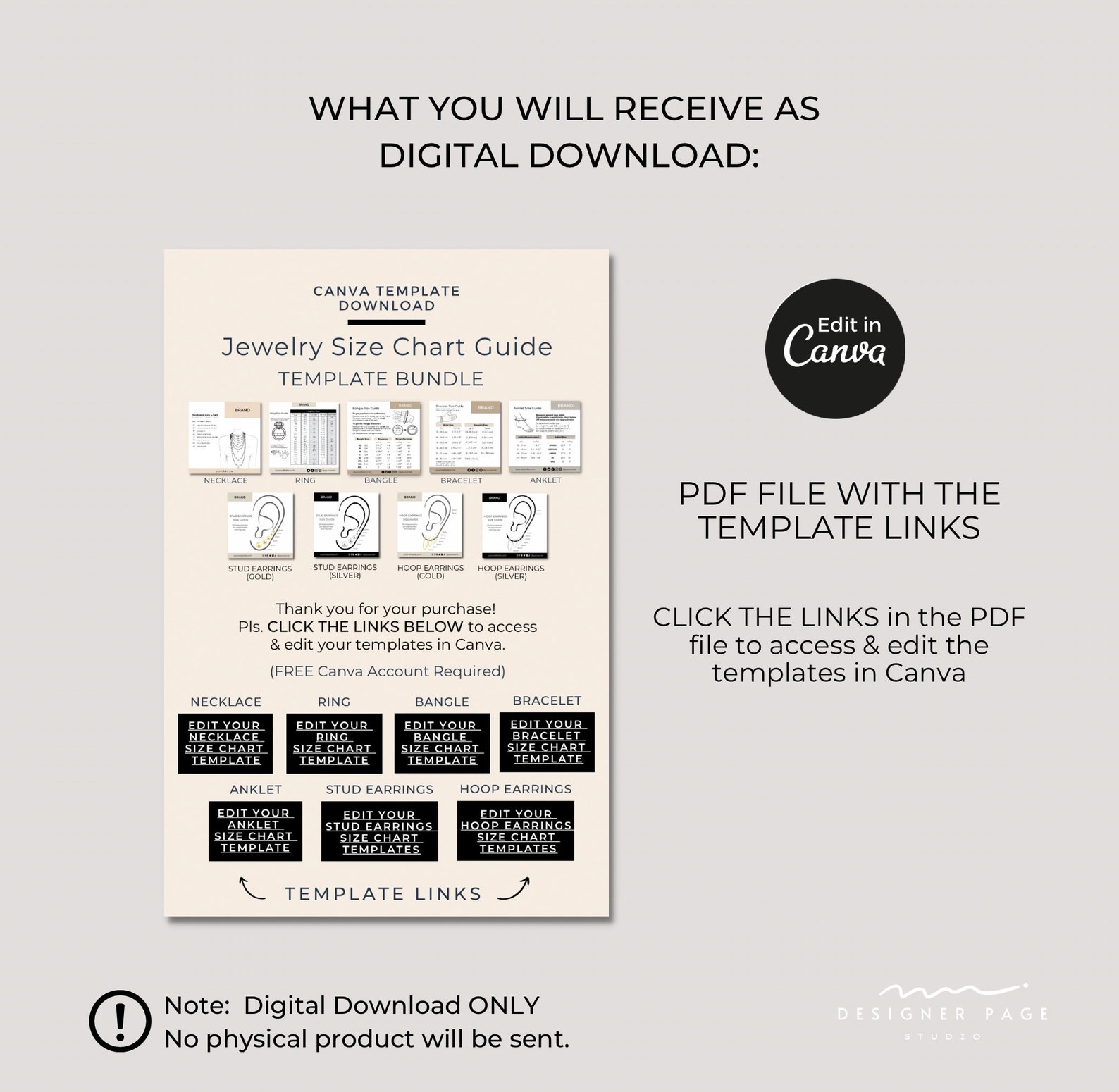 Necklace Size Chart Template Canva, Editable Jewelry Size Chart Set ...
