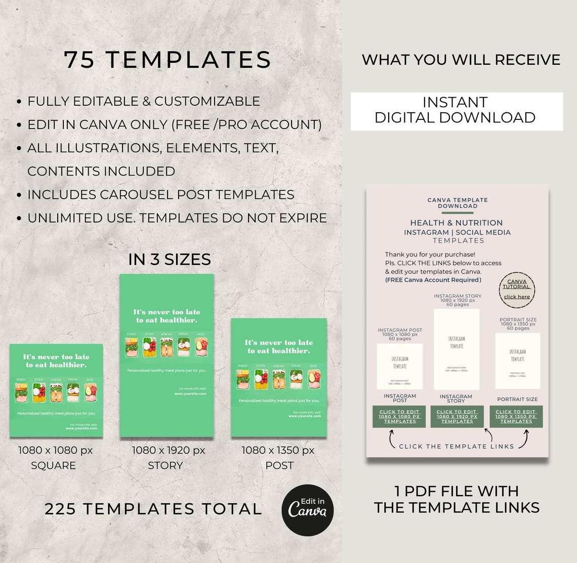 Editable Health Nutrition Instagram Templates Canva, Dietitian ...