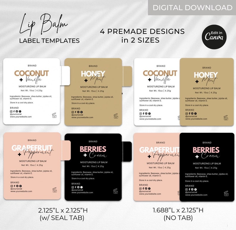 Editable Lip Balm Labels Template Canva, Printable Lipbalm Tube Label Stickers, Makeup Cosmetic ...