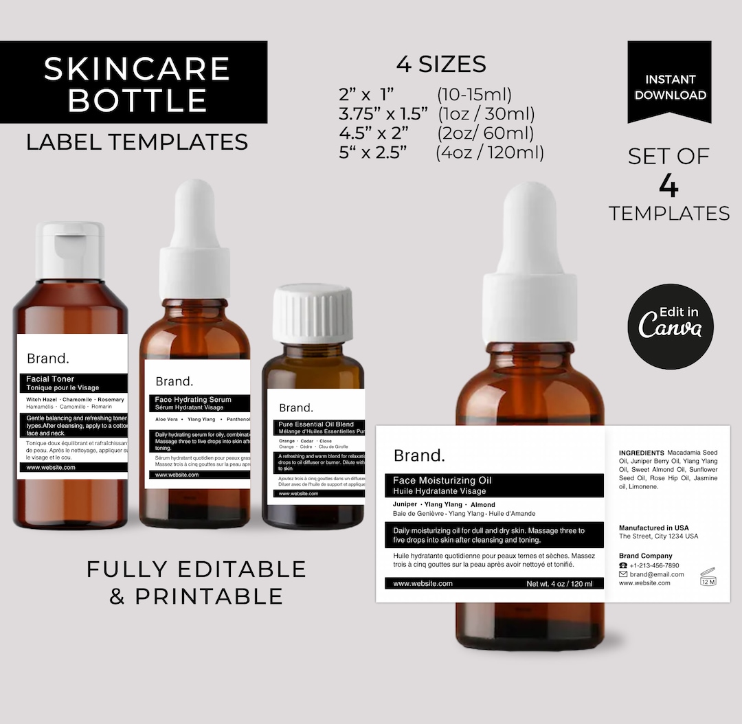 Minimalist Skincare Bottle Labels Template Canva Editable, Printable ...