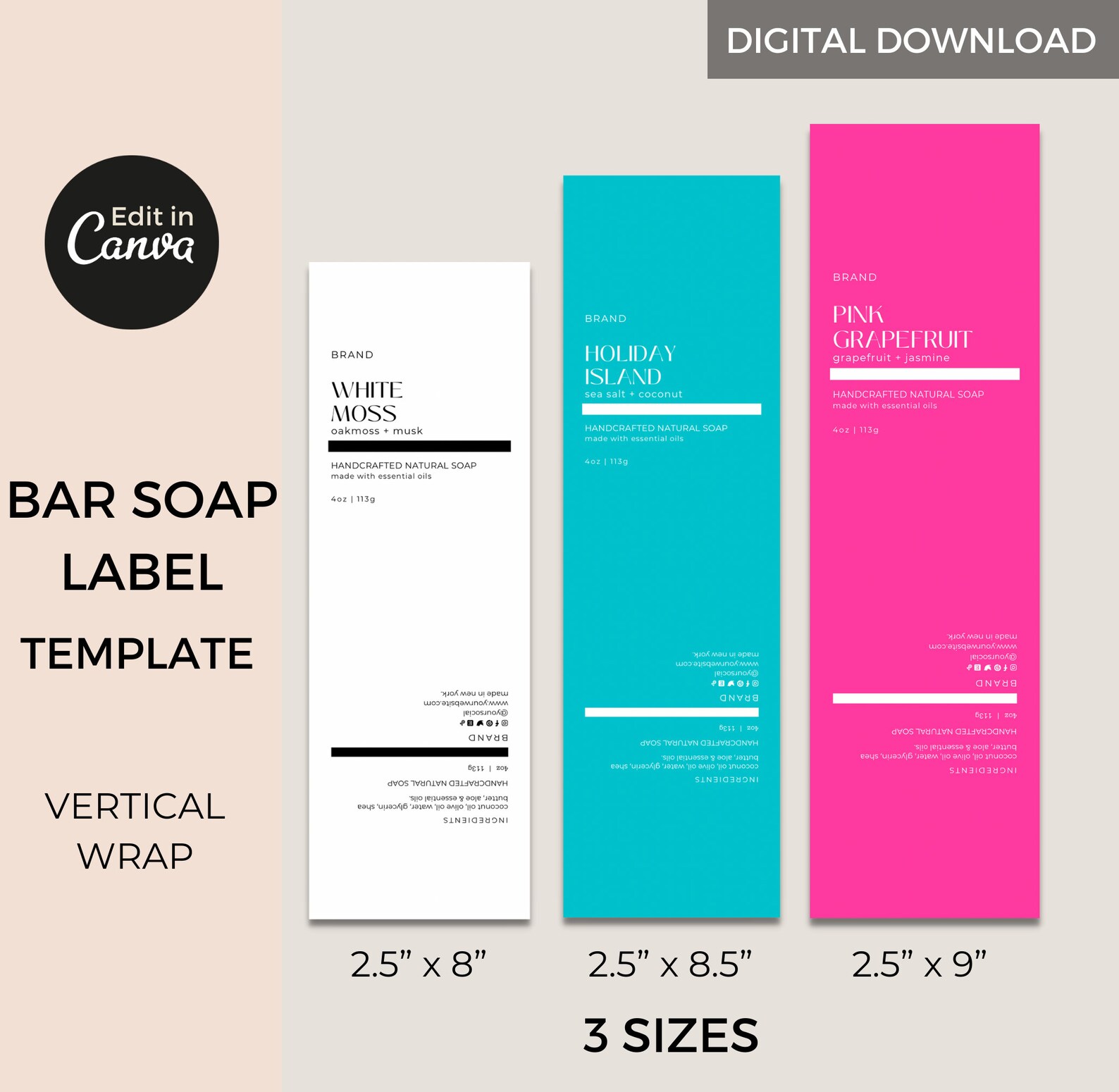 Editable Soap Label Template Canva, Bar Soap Labels Printable, Soap ...