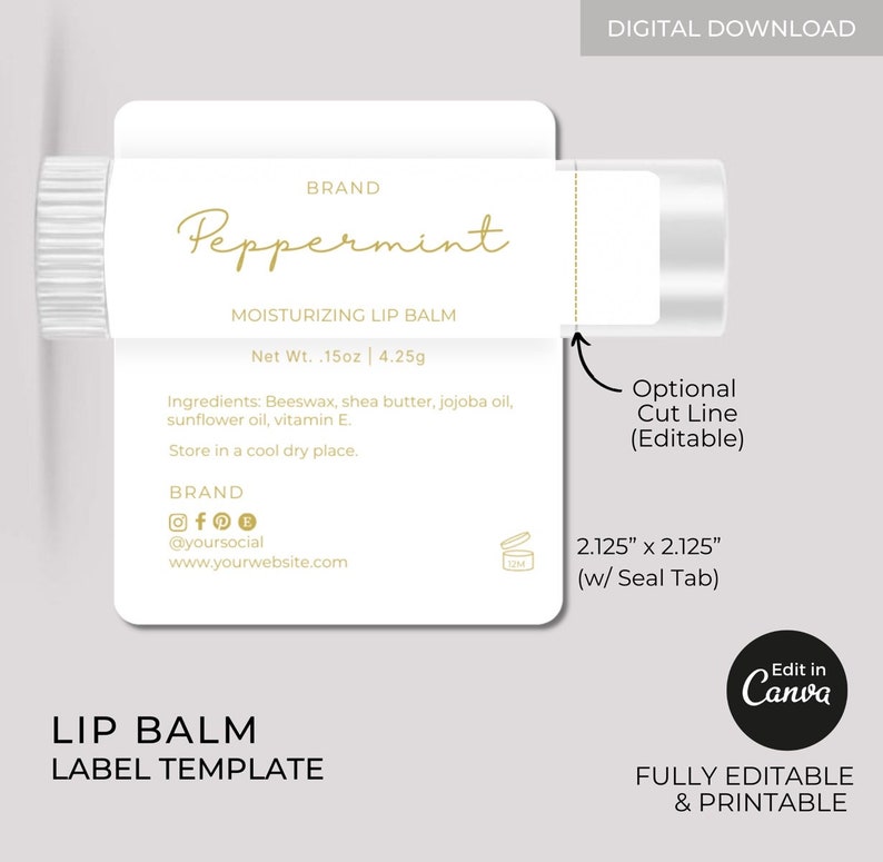 Lip Balm Label Template Canva, Printable Lipbalm Labels Stickers ...