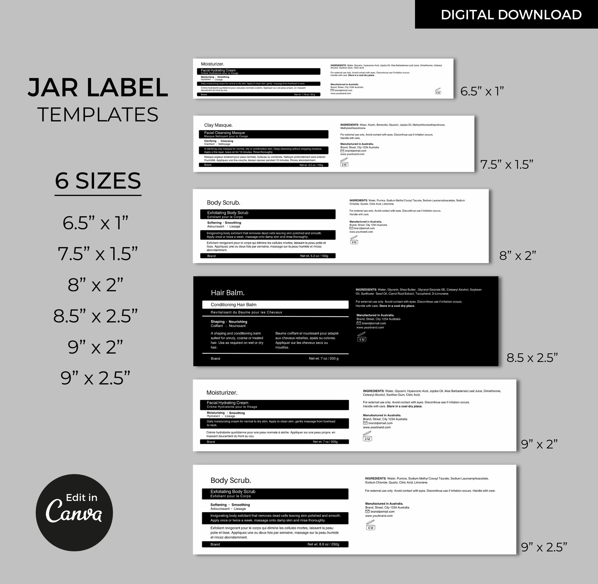 Minimalist Cosmetic Jar Labels Template Canva, Editable Product Label ...