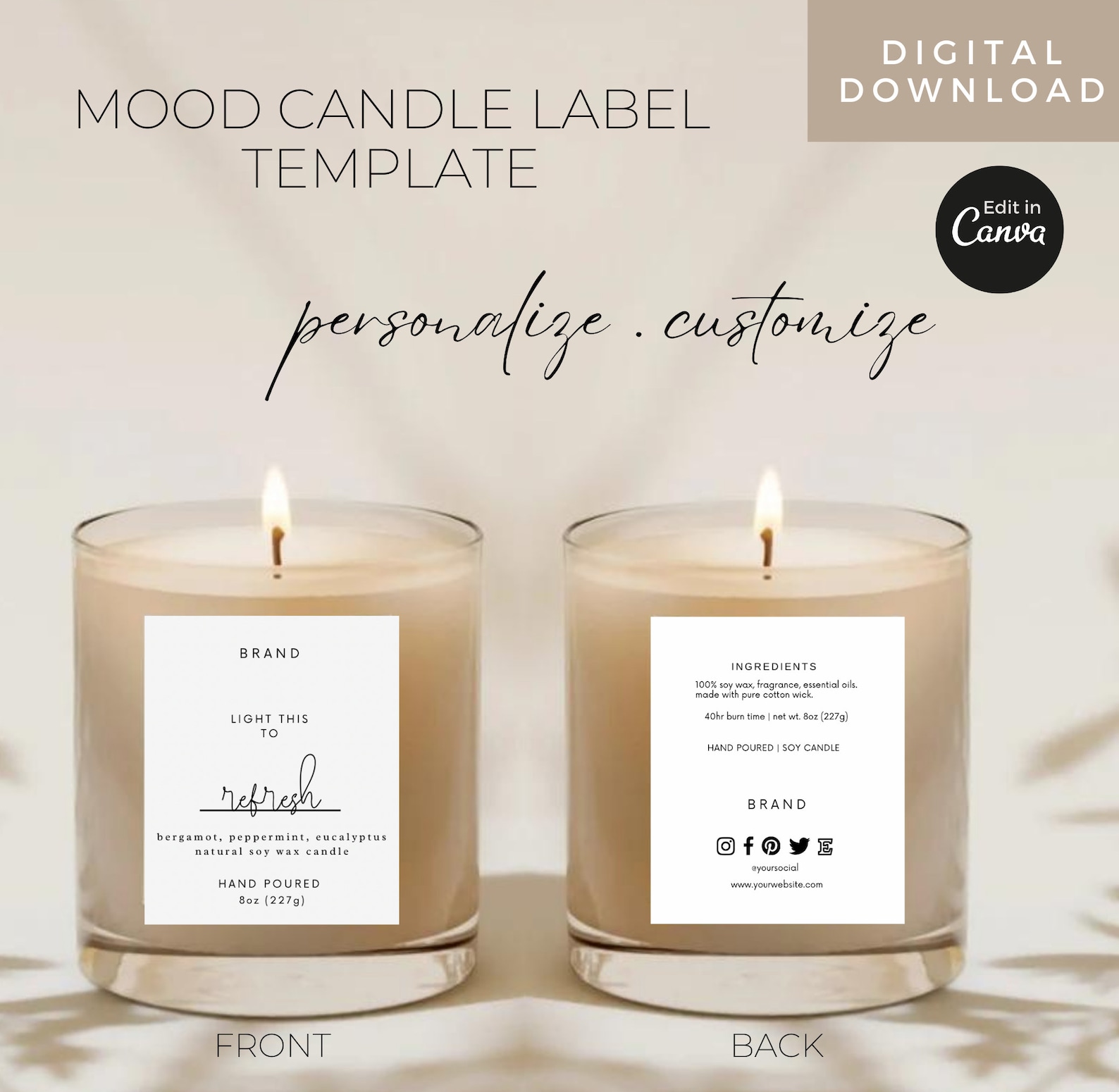 Editable Candle Label Template Canva, Modern Candle Labels Printable ...