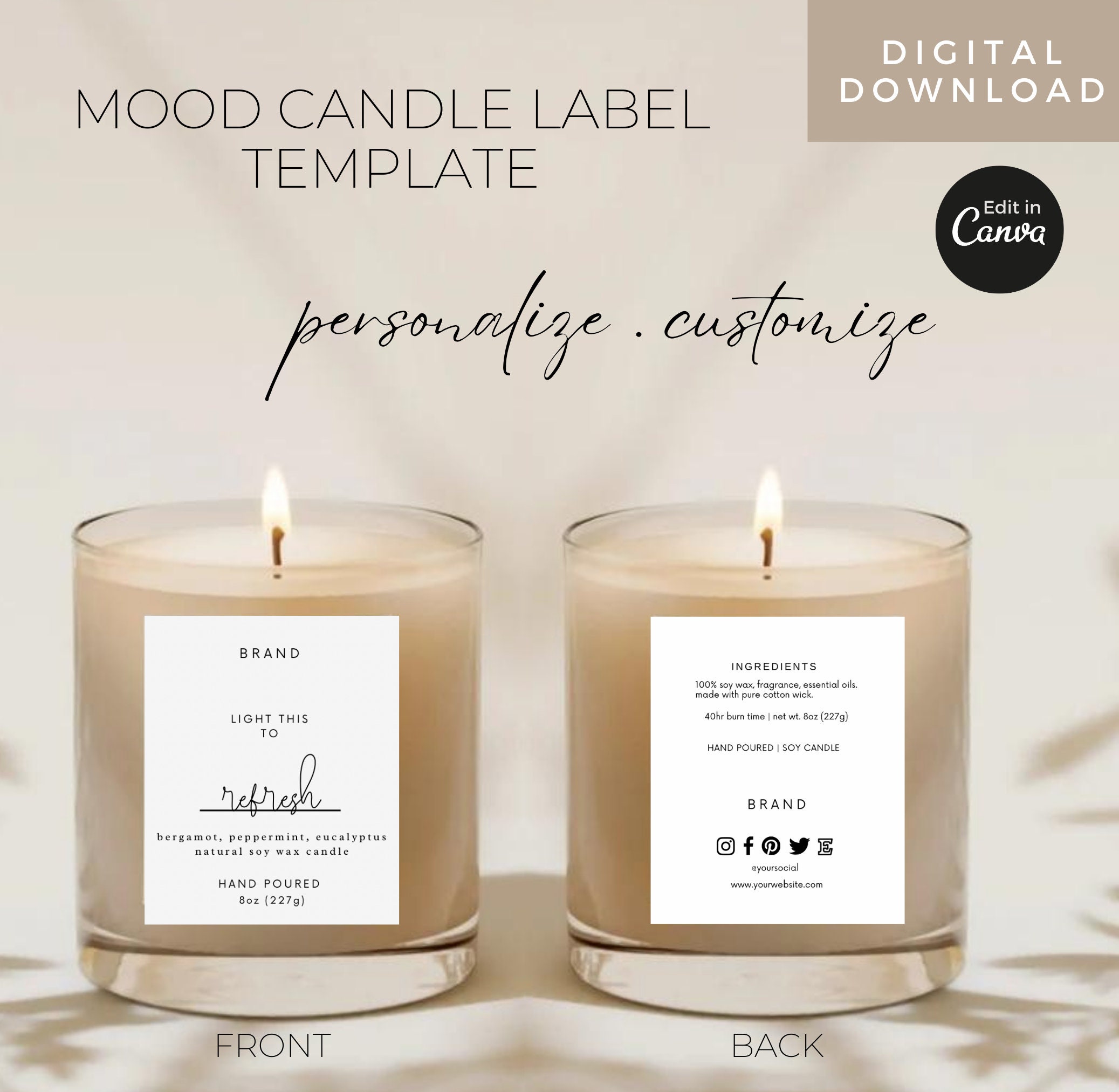 Editable Candle Label Template Canva, Modern Candle Labels Printable ...