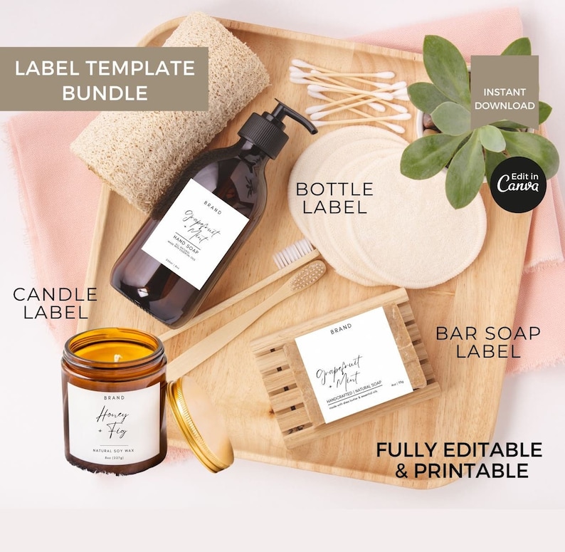 Editable Bottle Label Template Canva, Printable Bar Soap Labels, Modern ...