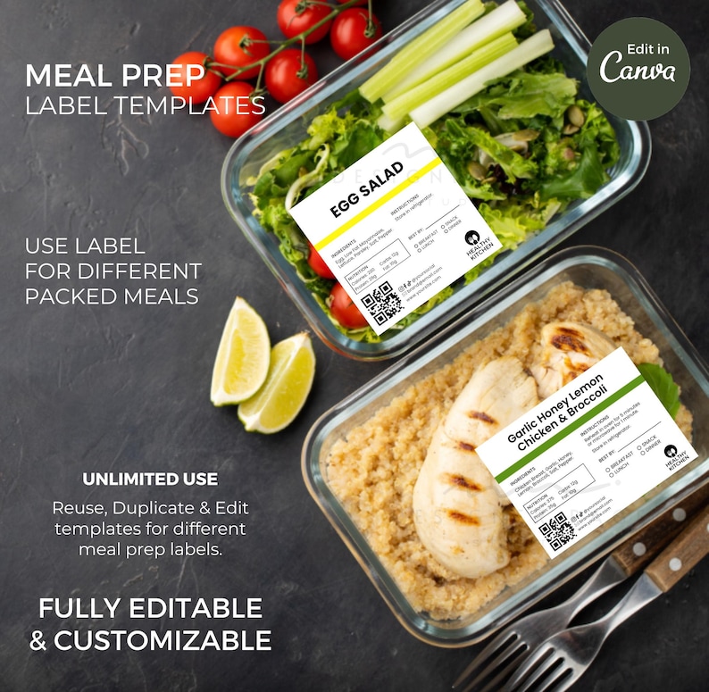 Editable Meal Prep Labels Template Canva, Packed Meals Label Sticker ...