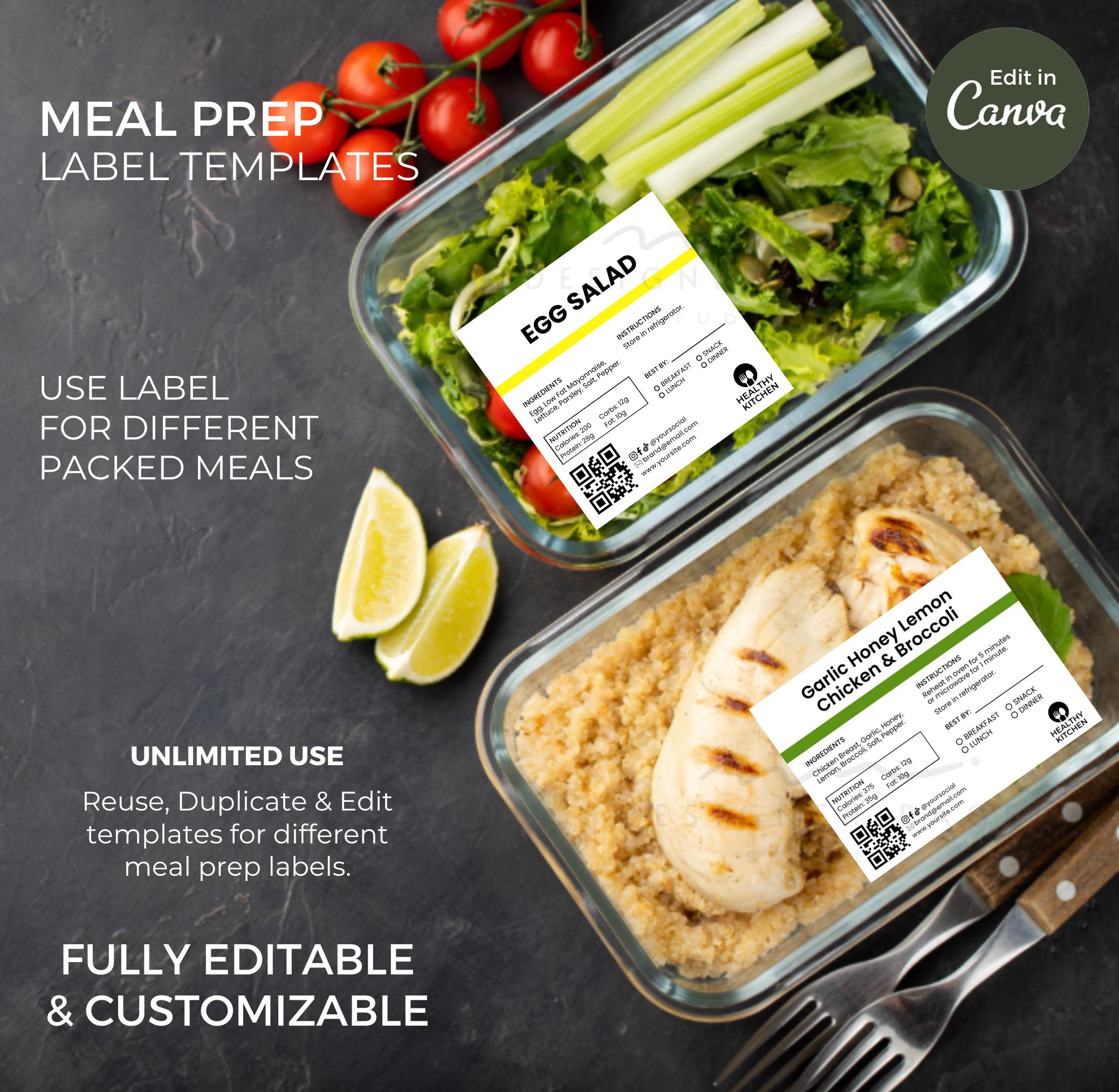 Editable Meal Prep Labels Template Canva, Packed Meals Label Sticker ...