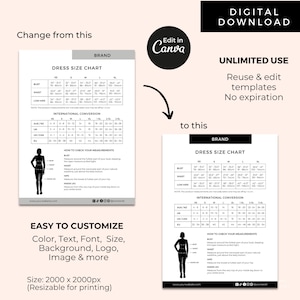 Editable Dress Size Chart Template Canva, Womens Dress Sizes Guide ...