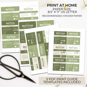 Matcha Tea Labels Template Editable Canva, Matcha Powder Tea Bag Label ...
