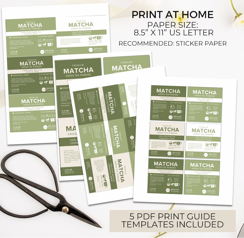 Matcha Tea Labels Template Editable Canva, Matcha Powder Tea Bag Label ...