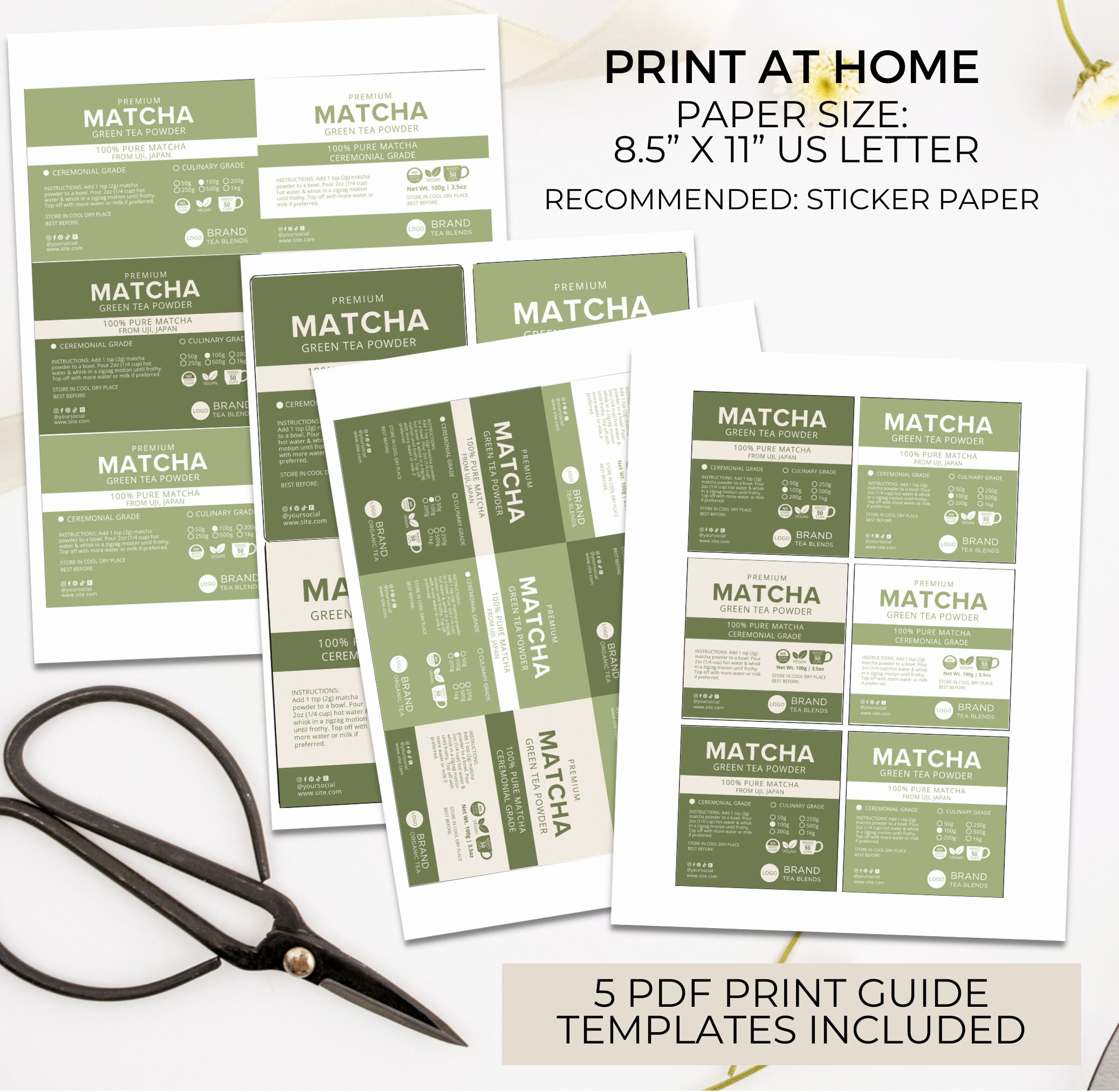 Matcha Tea Labels Template Editable Canva, Matcha Powder Tea Bag Label ...