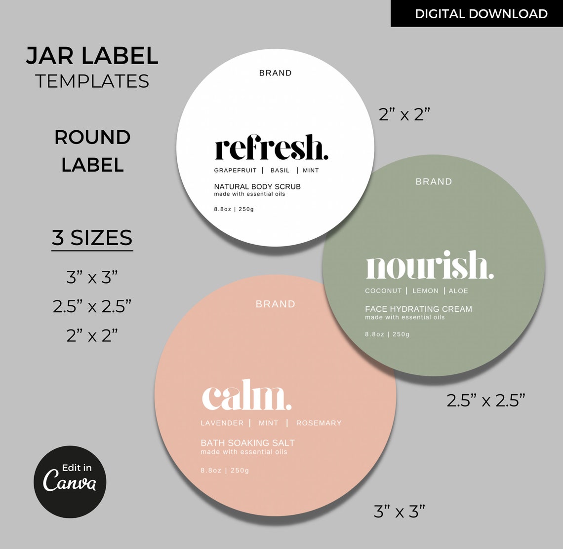Cosmetic Jar Label Template Canva Editable, Printable Product Label ...