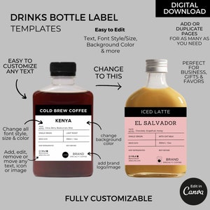 Cold Brew Coffee Bottle Labels Template Editable Canva, Juice Label ...