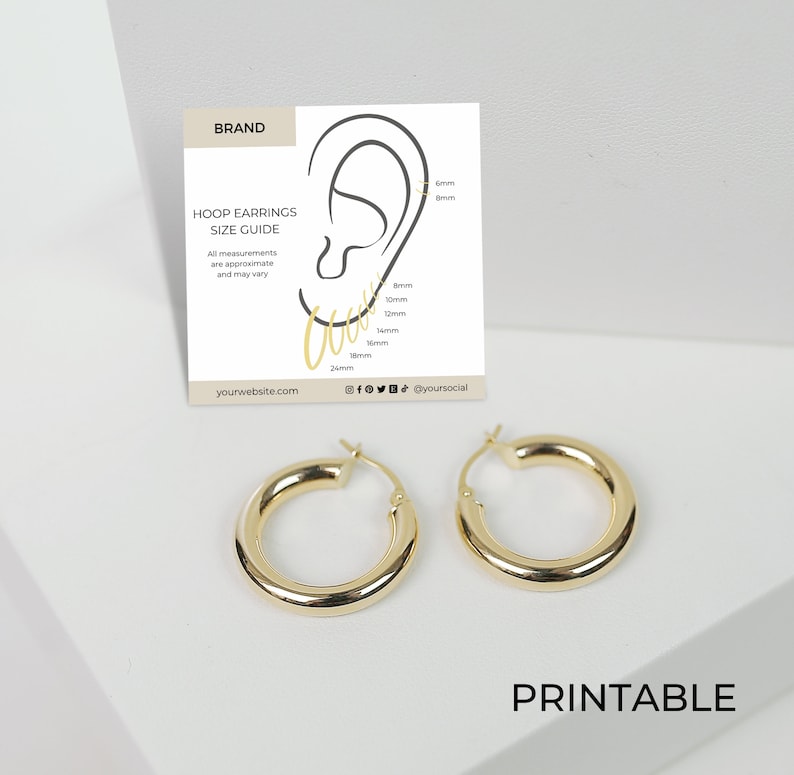 Editable Earrings Size Chart Template Canva, Printable Hoop Earrings ...
