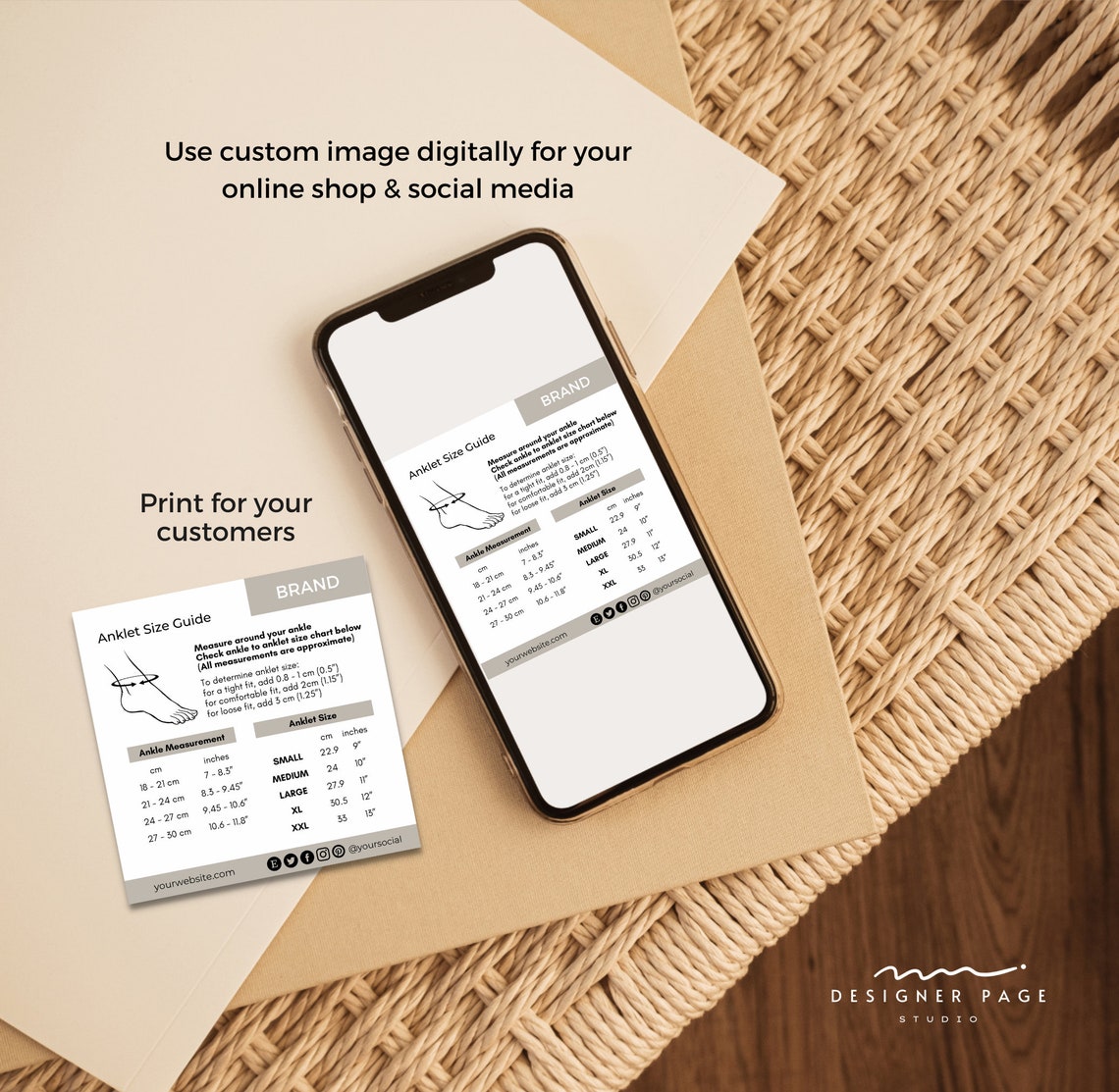 Editable Anklet Size Chart Template Canva, Printable Ankle Bracelet ...