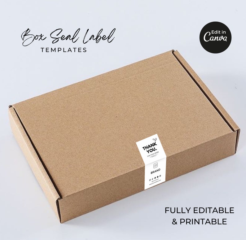Editable Box Seal Labels Template Canva, Custom Mailer Box Label ...