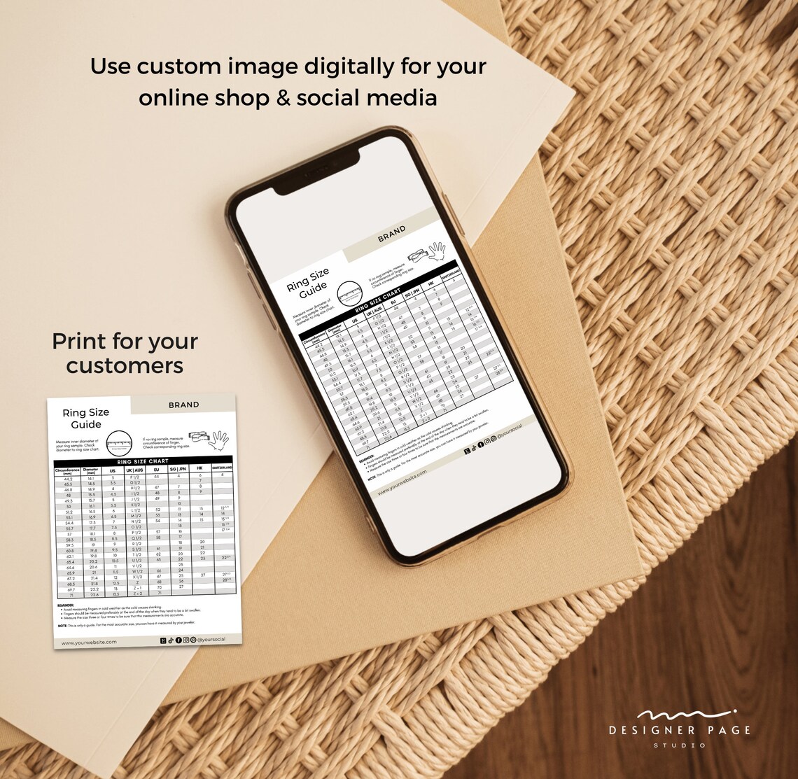 Editable Ring Size Chart Template Canva, Custom Ring Sizing Guide, Ring ...