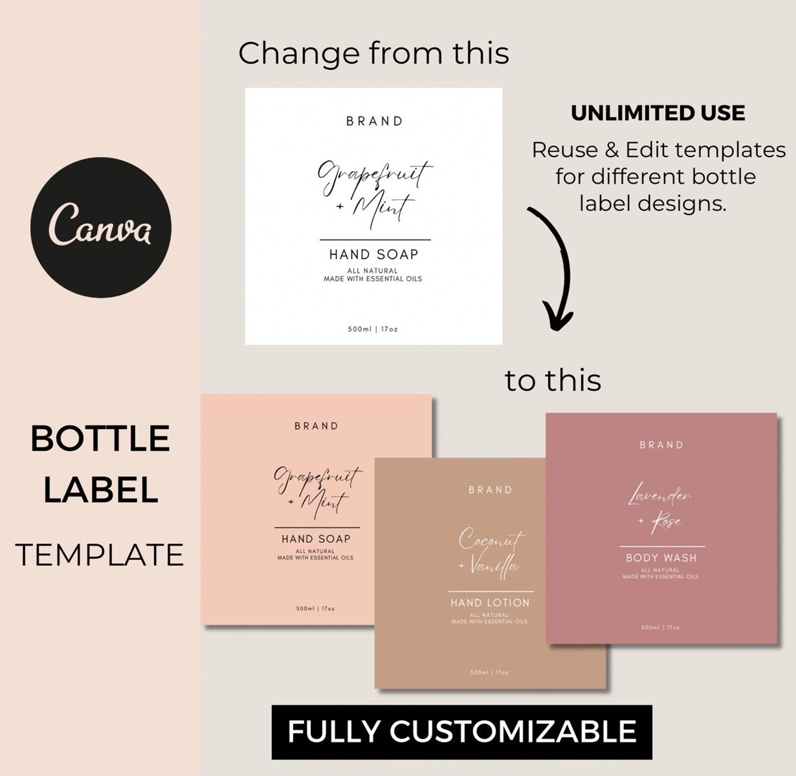 Editable Hand Soap Bottle Labels Template Canva, Hand Wash Body Lotion ...